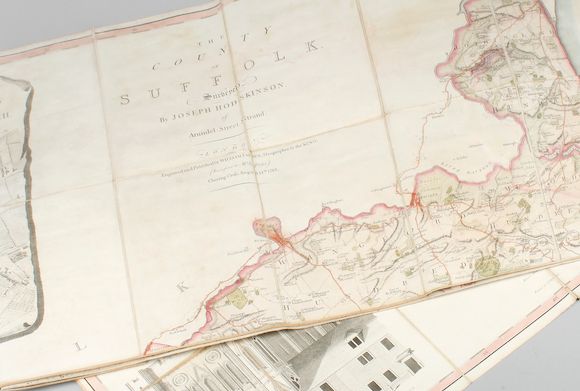 Bonhams : Joseph Hodgkinson Suffolk, very large folding map on linen ...