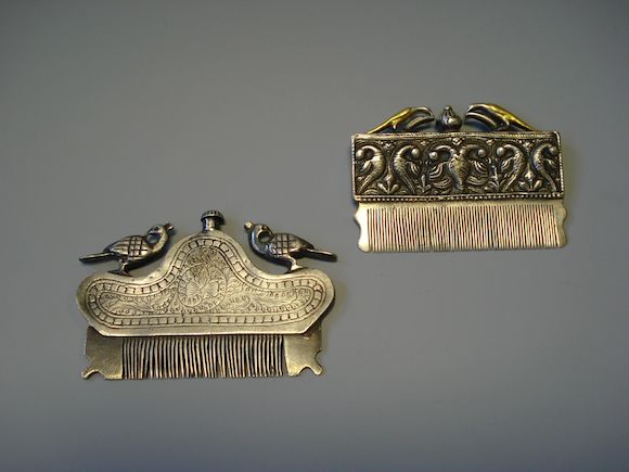 Bonhams : Two Mughal silver Beard Combs India, 18th/ 19th Century(2)