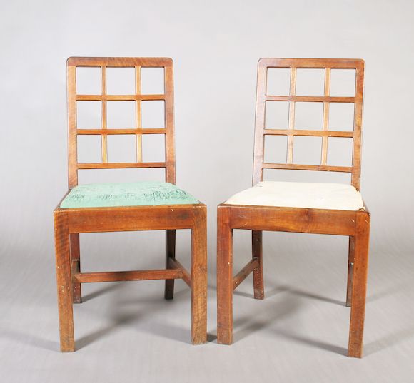 Bonhams : A pair of walnut chamfered frame standard or side chairs, in ...