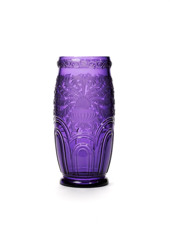 Bonhams : A tall mauve glass vase, dated 1916 height: 33.4 cm. (13 1/8 in.)