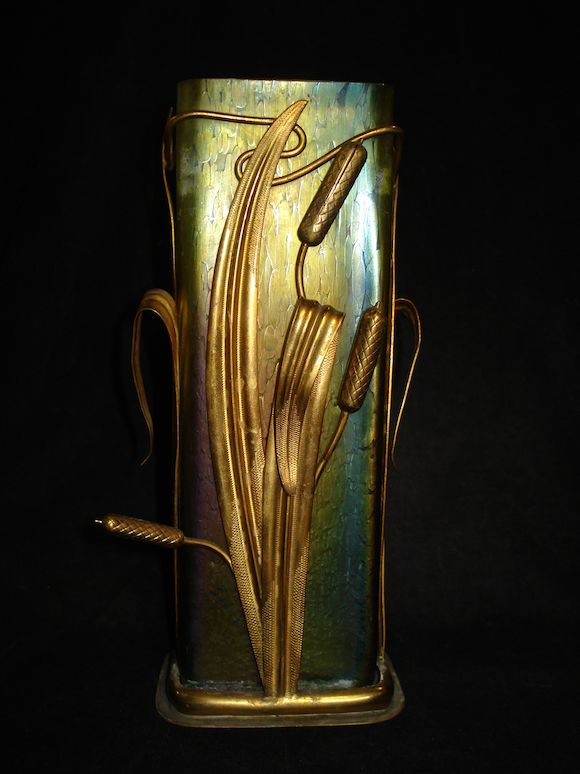 Bonhams : A Loetz-type gilt metal mounted glass vase