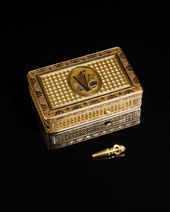 Bonhams : A fine gold and enamel musical snuff box by Piguet, circa ...