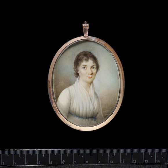 Bonhams : Alexander Gallaway (Scottish, active circa 1794-1812) A Lady, wearing long sleeved ...