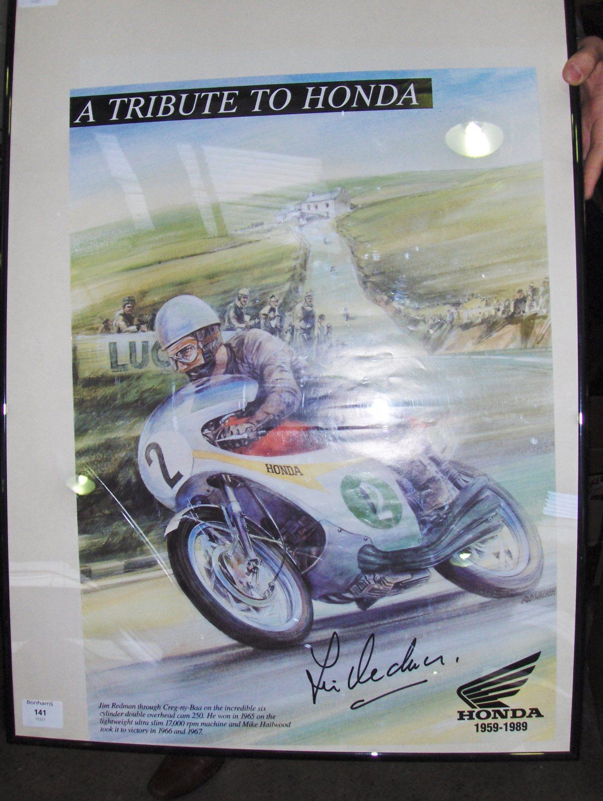 Bonhams Cars : A Tribute to Honda poster, signed by Jim Redman,