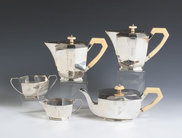 Bonhams : An Art Deco silver five piece tea set By E. Viners, Sheffield ...