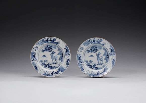 Bonhams : A pair of interesting delft plates circa 1750