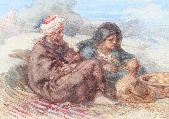 Bonhams : Guido Bach (German, 1828-1905) A Cairo street vendor and family,