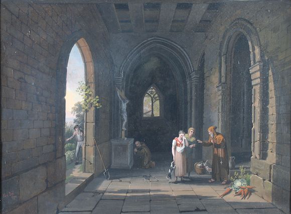 Bonhams : Van Bol Figures at the entrance to a monastery,