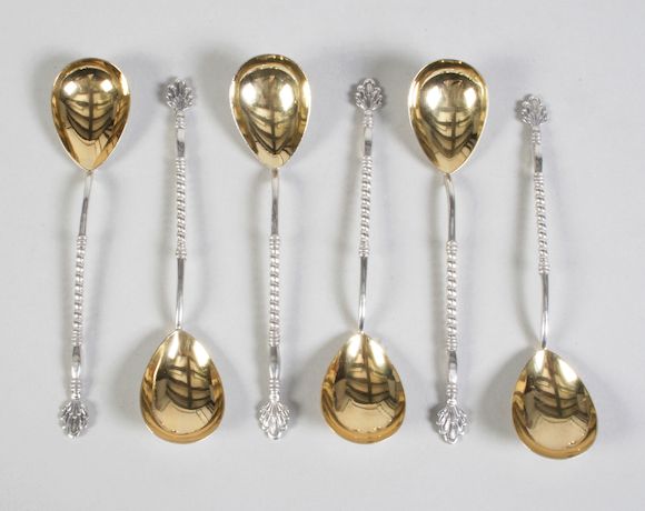 Bonhams : A set of six Russian spoons Assay stamp for Kiev, 1927-1946, (6)