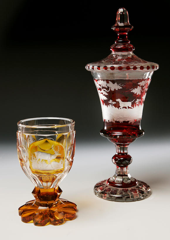 Bonhams A Bohemian Ruby Flashed Cut Glass Goblet And Cover Late 19th