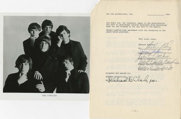 Bonhams : Two original contract signed by The Turtles, together with ...