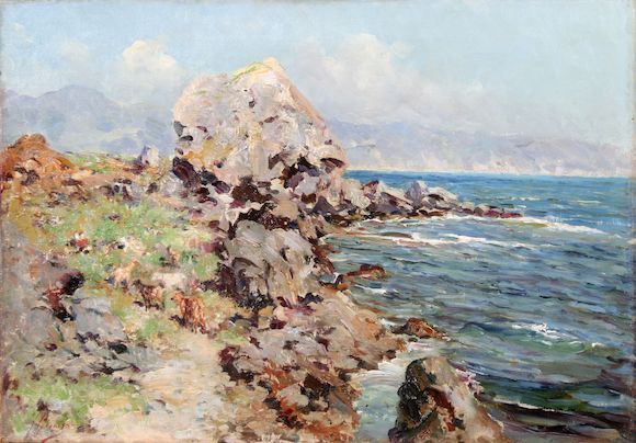 Bonhams : Faust Giusto (1867-1941) A Mediterranean coastal scene,