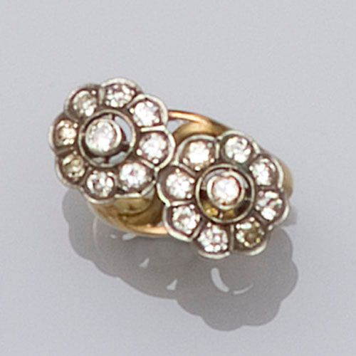 Bonhams : A diamond double flower head cluster ring
