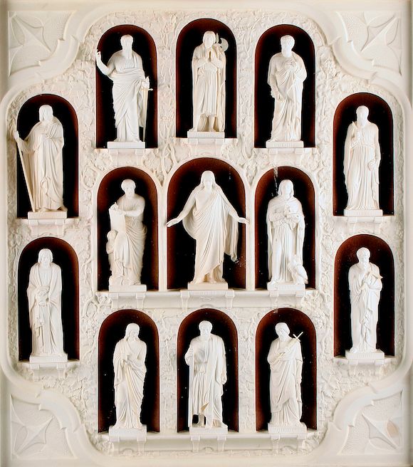 Bonhams : A late 19th Century carved white marble niche group of Christ ...