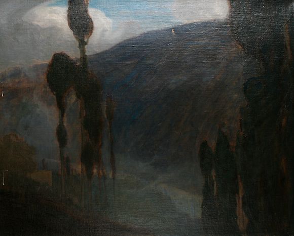 Bonhams : Cecil Arthur Hunt (British, 1873-1965) The cypresses of Assisi