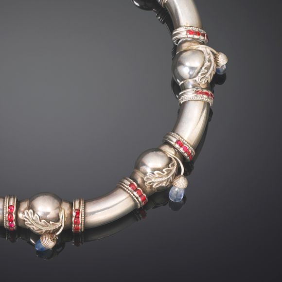 Bonhams : A silver and gem-set choker, by Sah Oved,