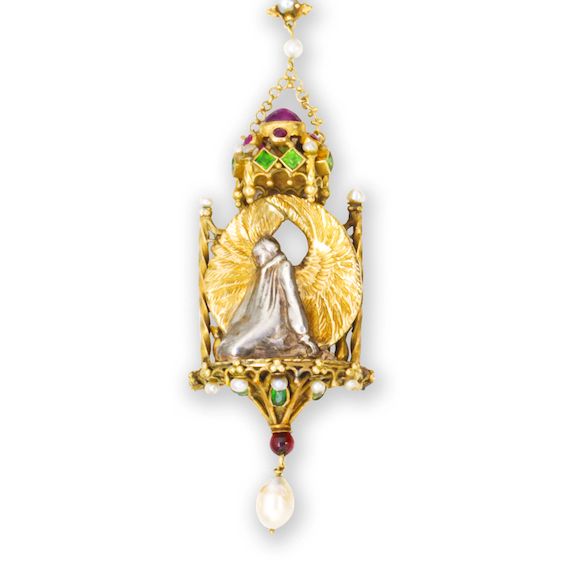 Bonhams : A gold and gem-set set pendant, by Sah Oved,