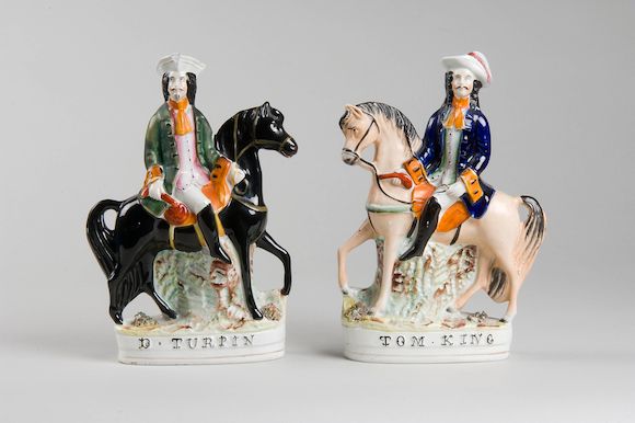 Bonhams : A pair of Staffordshire models of Dick Turpin and Tom King