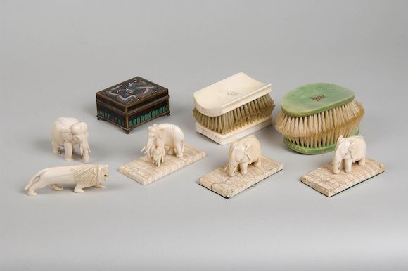 Bonhams : Three carved ivory models of elephants