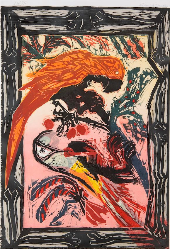 Bonhams : Michael Rothenstein (British, 1908-1993) Parrots, woodcut ...