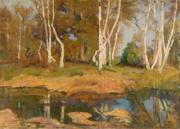 Bonhams : Joseph Milner Kite (British, 1862-1945) Woodland pool