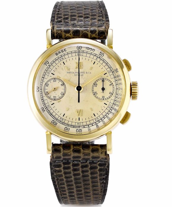 Bonhams : Patek Philippe. A fine and very rare 18ct gold chronograph ...