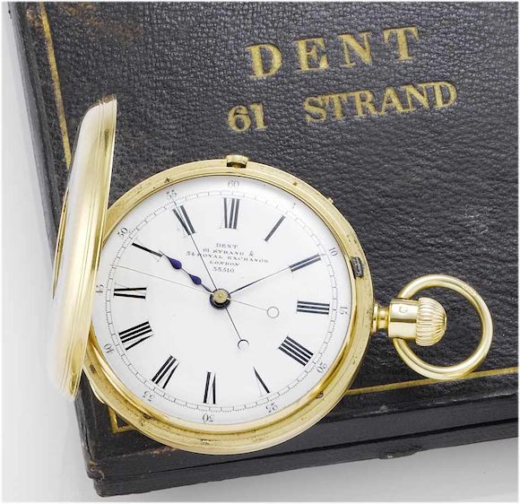 Bonhams : Dent. A fine and rare 18ct gold half hunter cased split ...