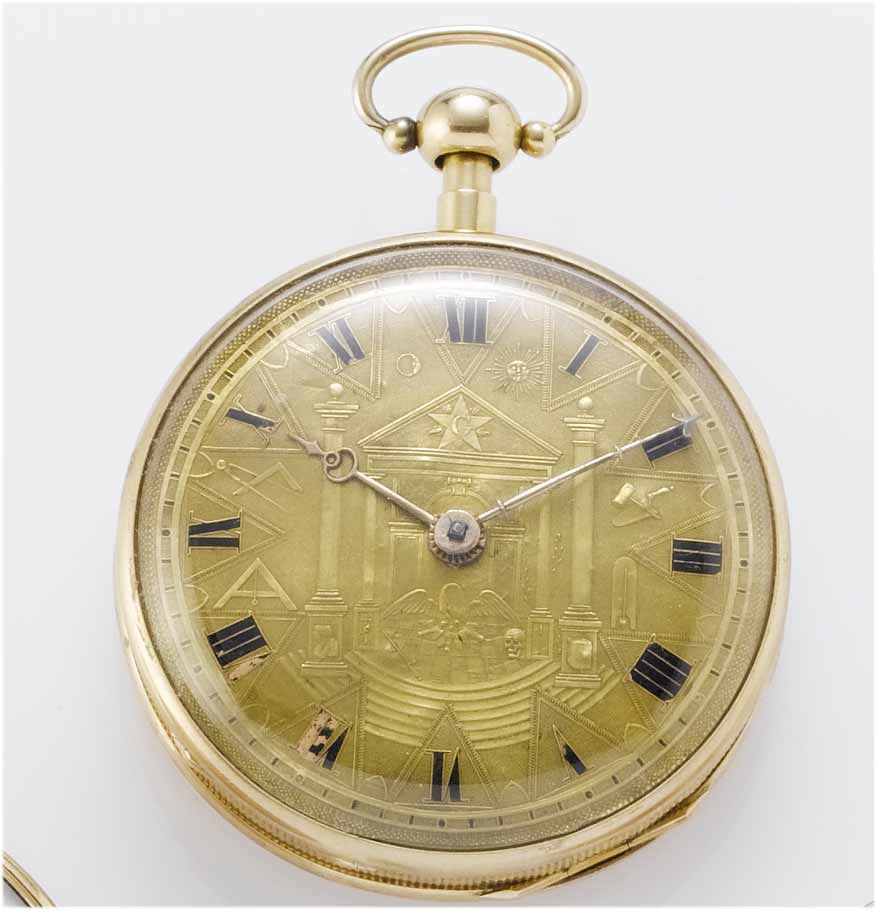 Swiss. A fine mid 19th century gold cased open face Masonic pocket ...