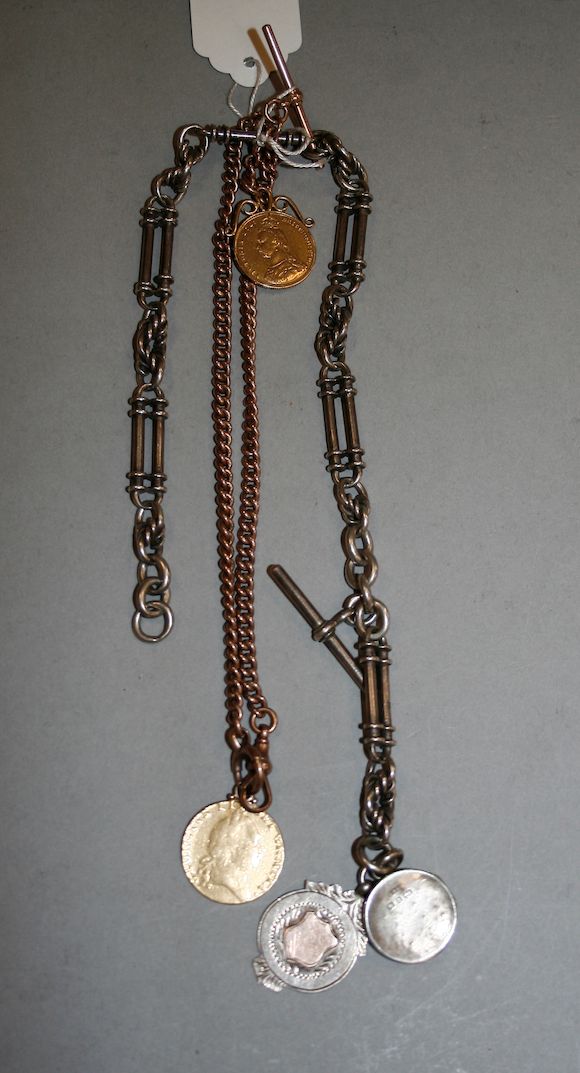 Bonhams : A 9ct carat gold double watch chain