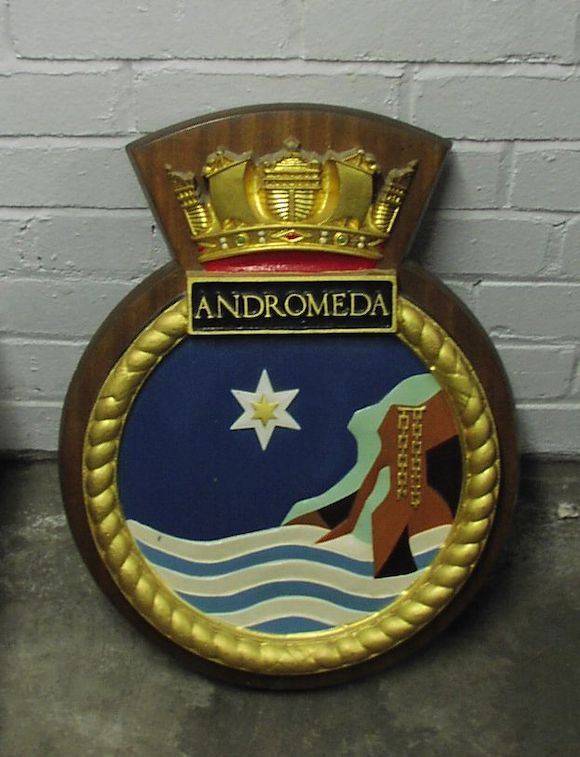 Bonhams : A ship's badge, HMS 'Andromeda' F57, 1968 14in(36cm)diam.