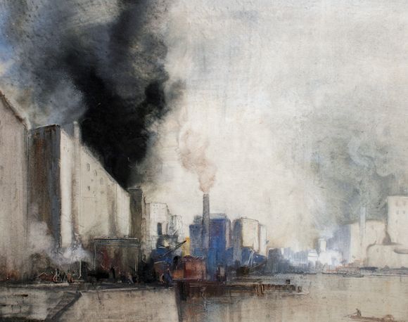 Bonhams : Cecil Arthur Hunt (British, 1873-1965) An industrial harbour
