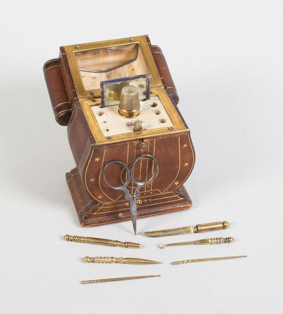 Bonhams : An unusual leather covered etui in the form of a lyre