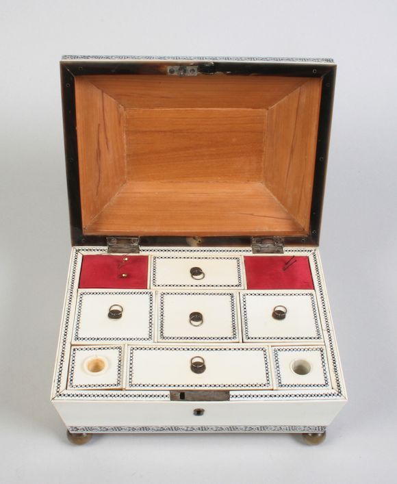 Bonhams : An Anglo-Indian ivory sewing box of sarcophagus form
