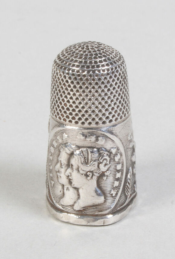 Bonhams : A scarce silver thimble to commemorate the marriage of Queen ...