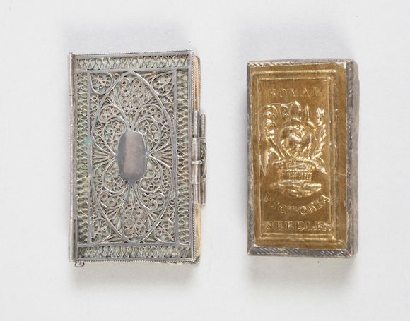Bonhams : A Georgian silver filigree needlebook and a needlepacket box