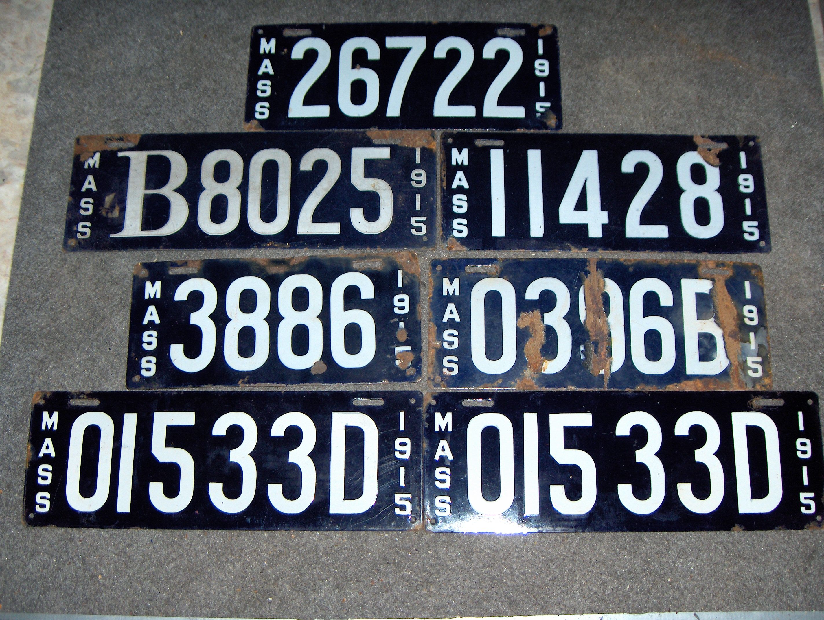Bonhams Cars : Seven 1915 porcelain enamel Massachusetts license plates,,