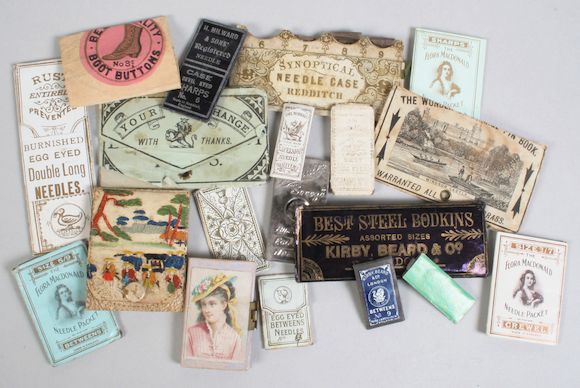 Bonhams : Three needle packet holders and various needlepackets and pin ...
