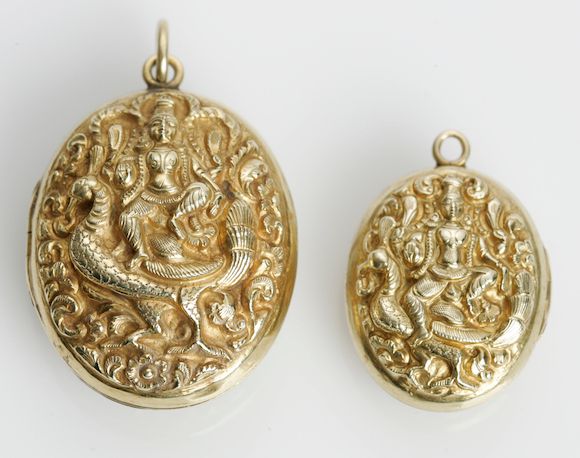 Bonhams : A silver gilt colonial locket and another smaller (2)