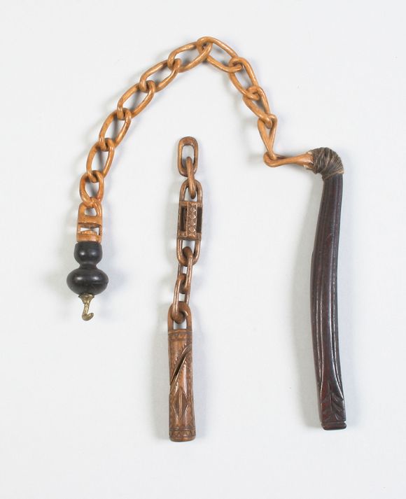 Bonhams : Two chain knitting sticks