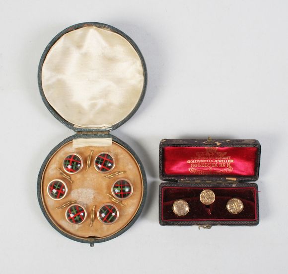 Bonhams : A boxed set of cuff buttons and a box of studs
