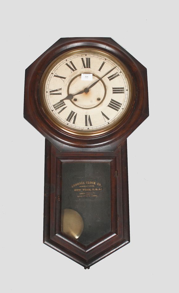 Bonhams : A mahogany cased drop dial wall clock Ansonia, New York, USA