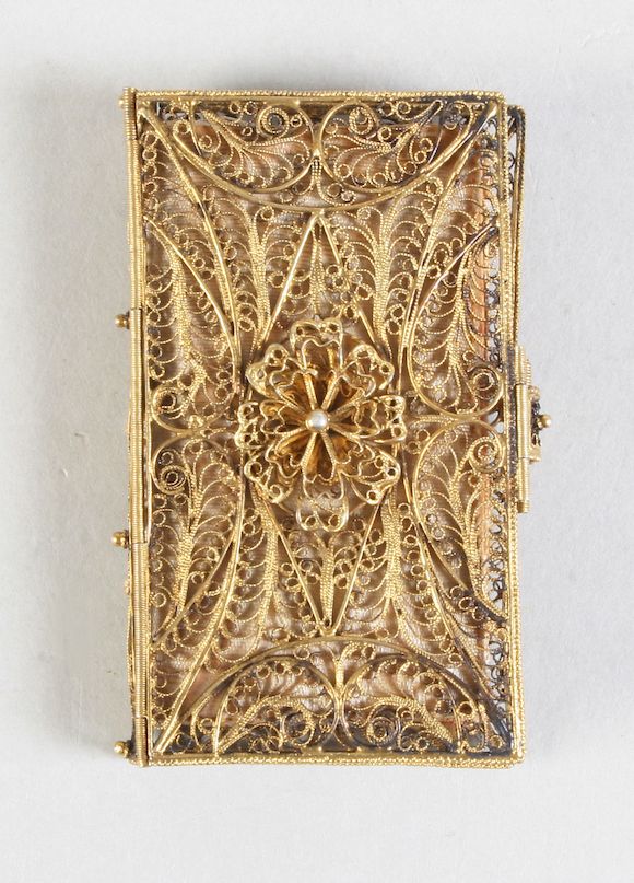 Bonhams : A Georgian silver gilt filigree needlebook