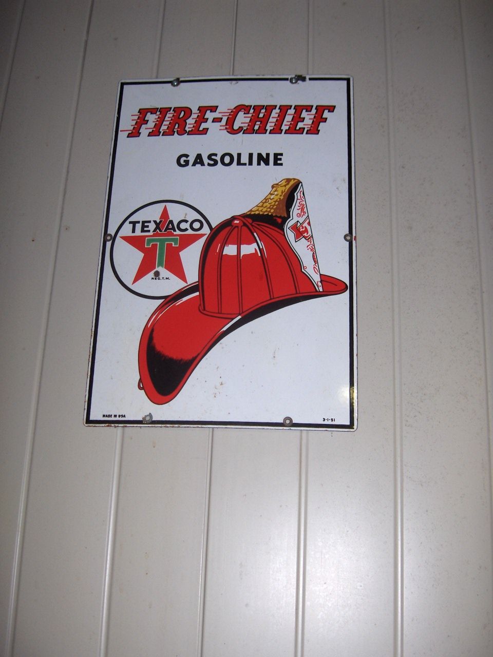 Bonhams Cars : A Texaco Fire-Chief gasoline enamel sign, dated 3-1-51,,