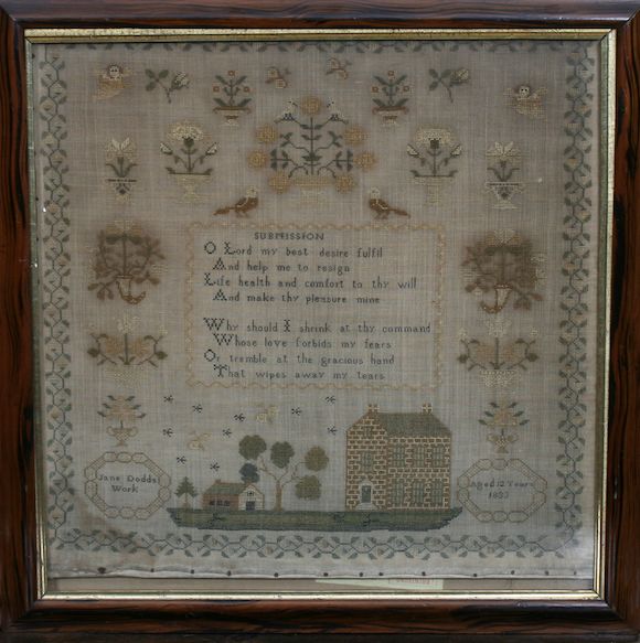Bonhams : A 19th Century needlework sampler"Jane Dodds Work Aged 12 ...