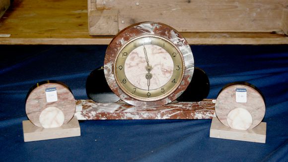 Bonhams : An Art Deco polished stone timepiece garniture set 3
