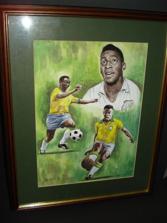 Bonhams : Pele water colour painting Colour painting featuring three ...