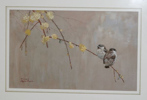 Bonhams : Harry Rowntree (British, 1878-1950) Sparrows on winter ...