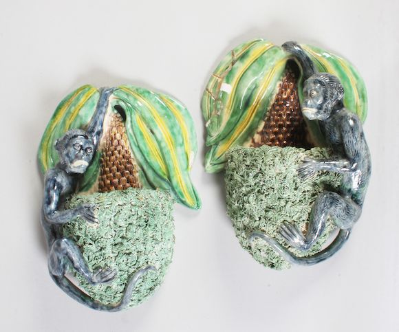 Bonhams : A pair of Portuguese monkey wall pockets