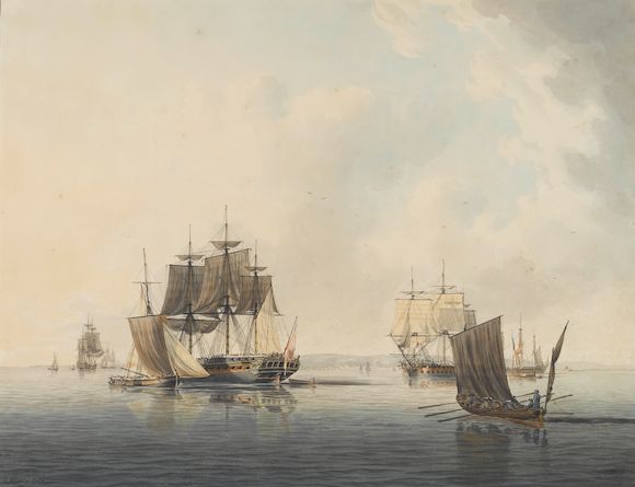 Bonhams : Robert Cleveley (British, 1747-1809) Warships drying their ...