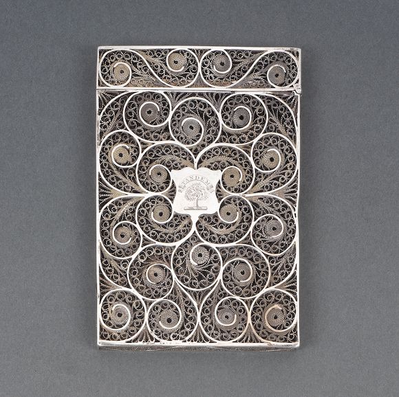 Bonhams : An early 19th century silver filigree card case, unmarked, of ...